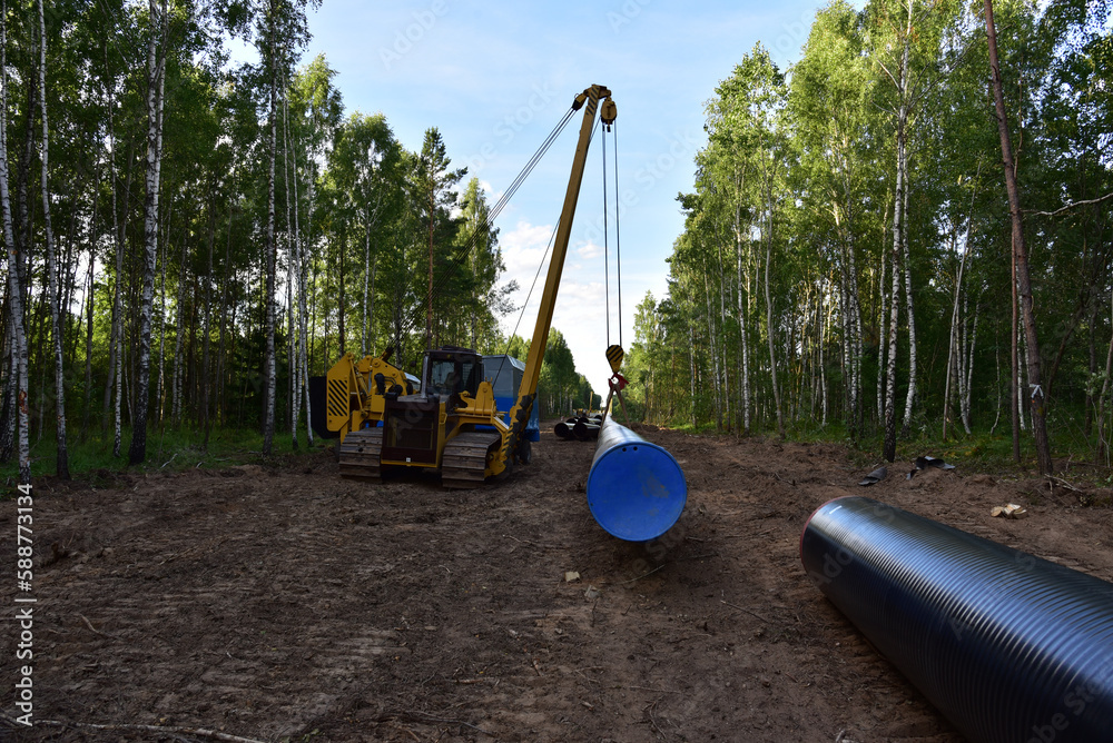 Natural Gas Pipeline Construction. Crude oil transmission in pipe from ...