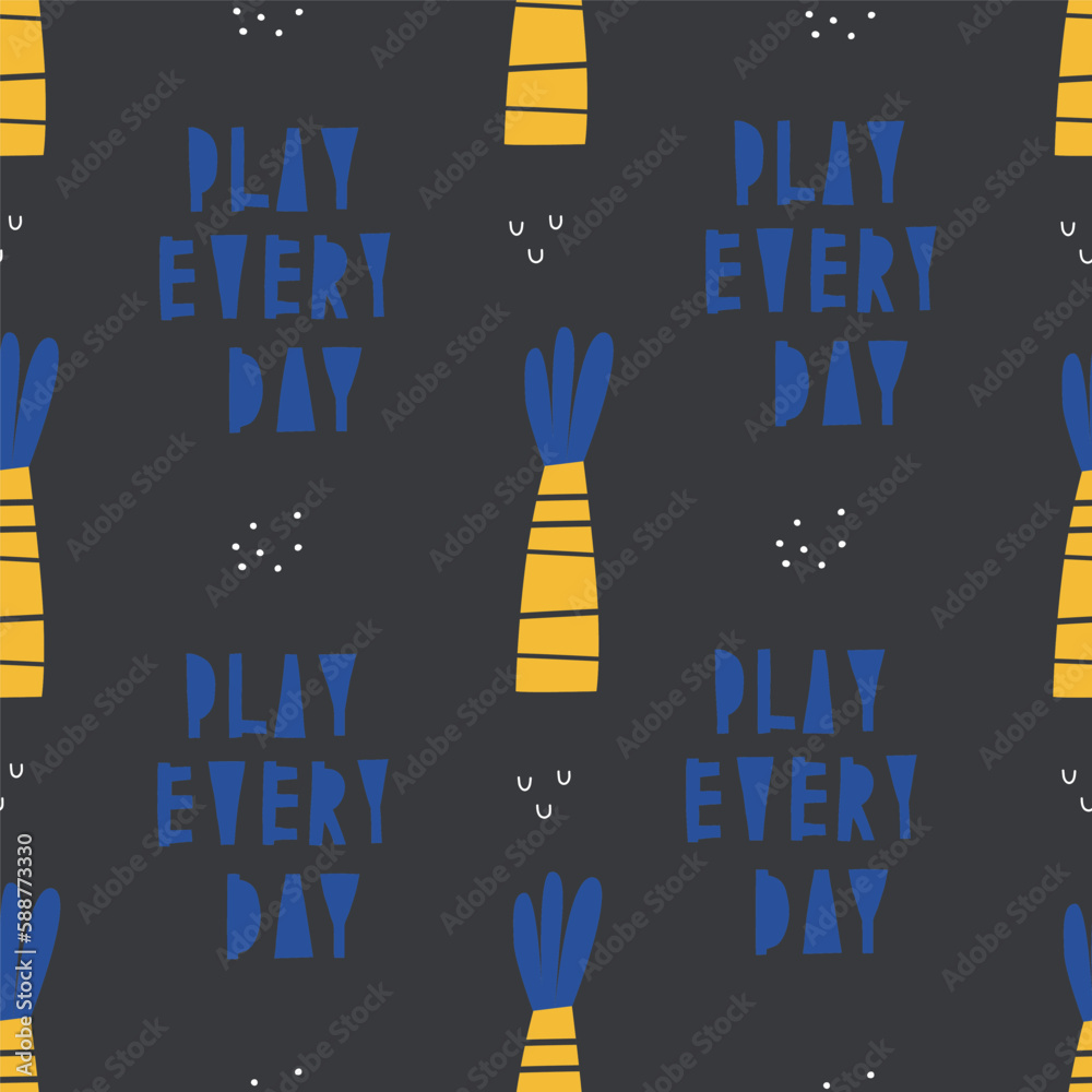 Seamless pattern. Lettering: play every day. Cute patterns with mallows ...