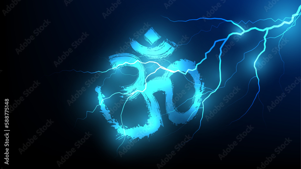 Glowing OM-AUM symbol in lightning at night. Om symbol Sign icon on ...