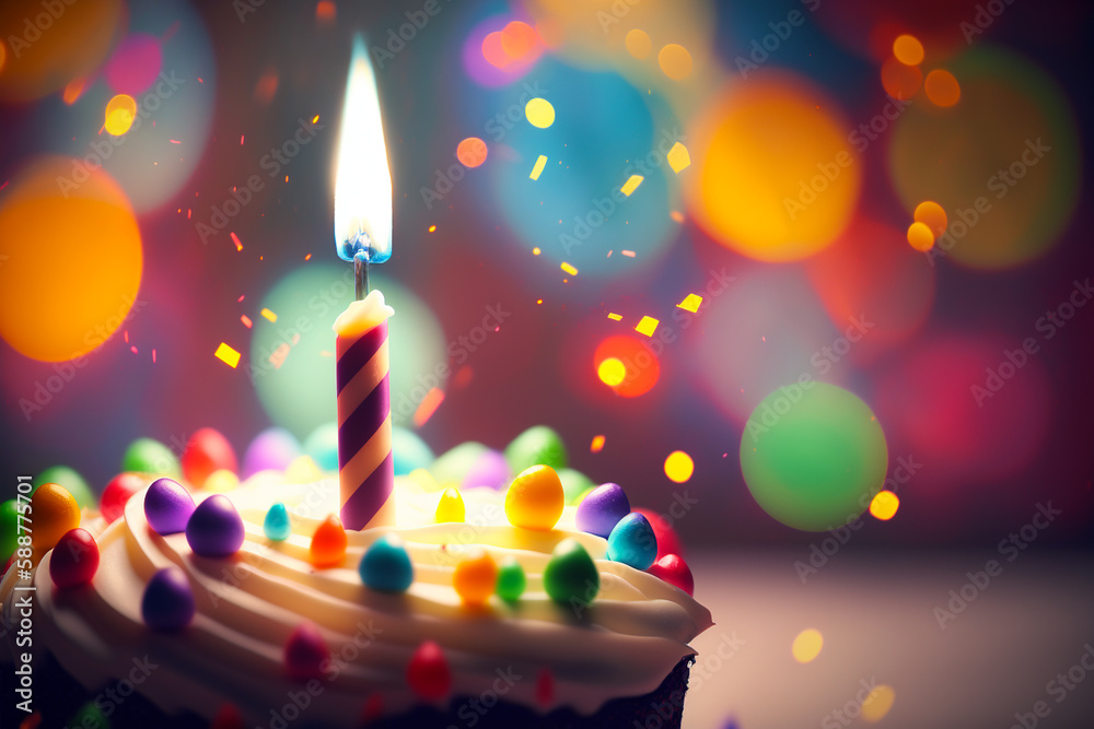 Birthday cake with candle the centerpiece of birthday parties. In ...