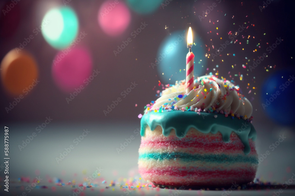 Birthday cake with candle the centerpiece of birthday parties. In ...