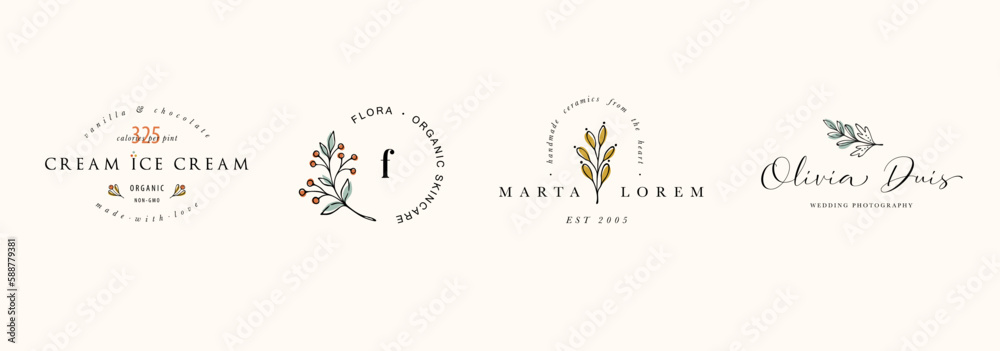 Vektorová grafika „Elegant logo templates with organic plant elements ...