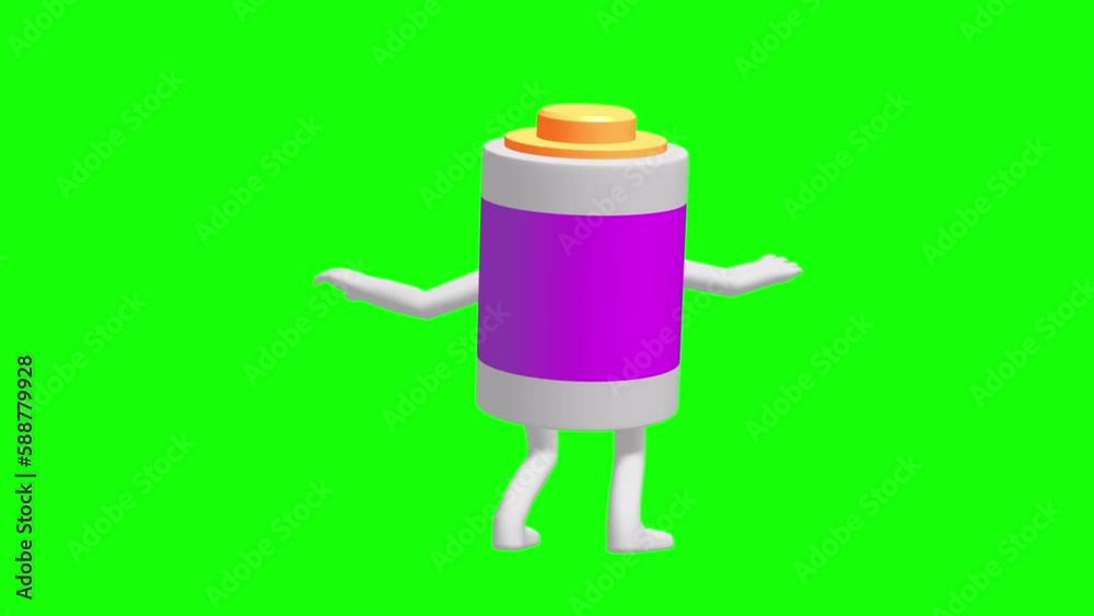 Alkaline cylinder battery 3d with bolt icon dancing on green background ...