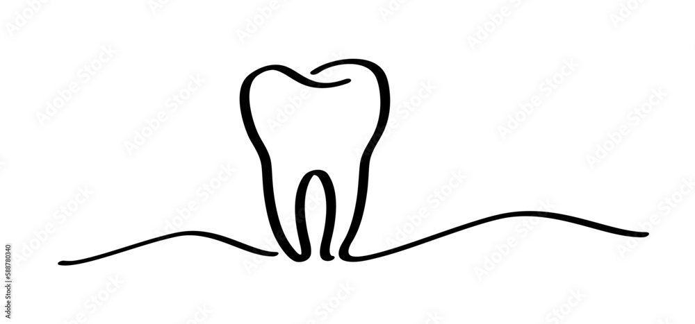 Cartoon healthy, tooth with gums, line pattern. Vector drawing ...