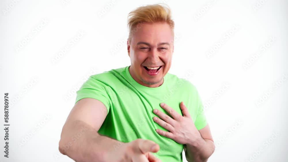 Laughing, having fun and man bursting with laughter for humor, joy ...