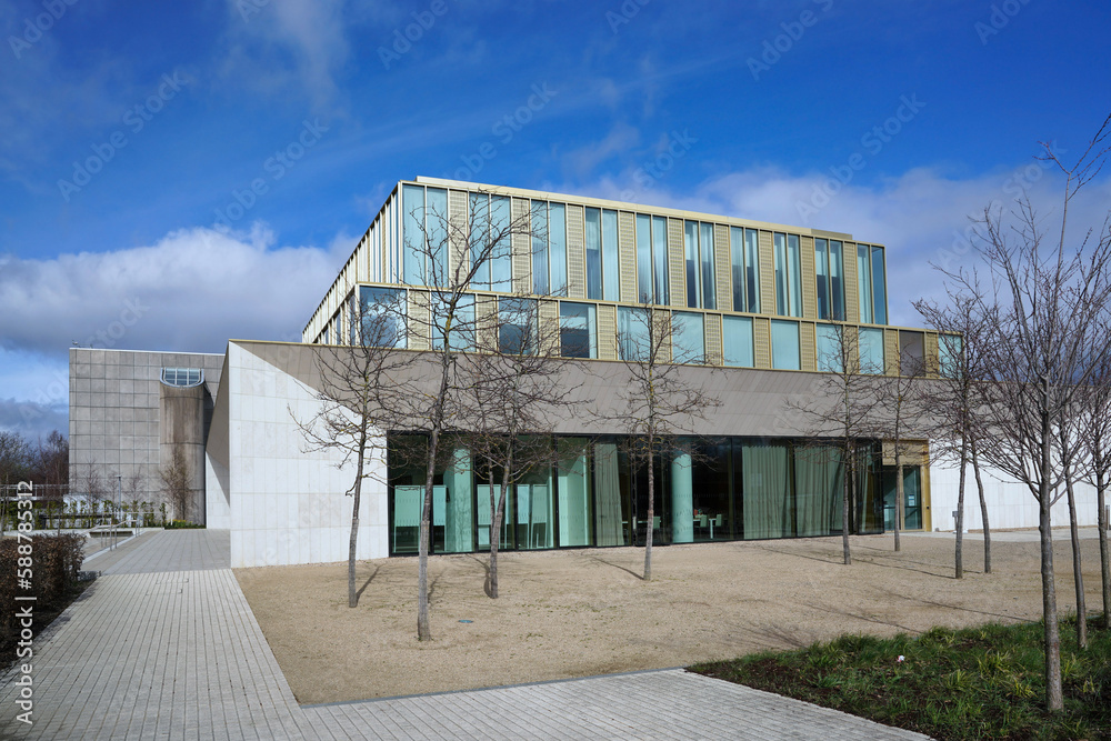 Suburban campus of University College, Dublin, with modern buildings ...