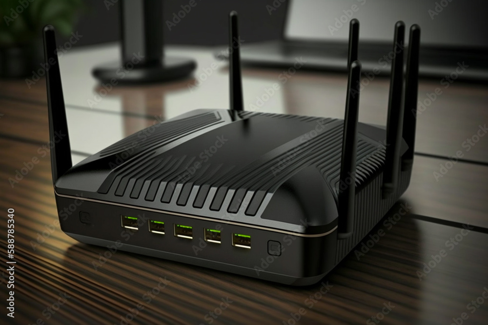 Router on the table. Router is a device that forwards data packets ...
