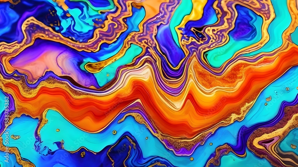 abstract fluid art painting, liquid design illustration with gold paths ...