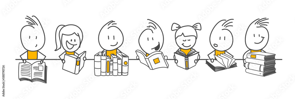 Stick figures. The stick figures are reading a book. Education concept ...