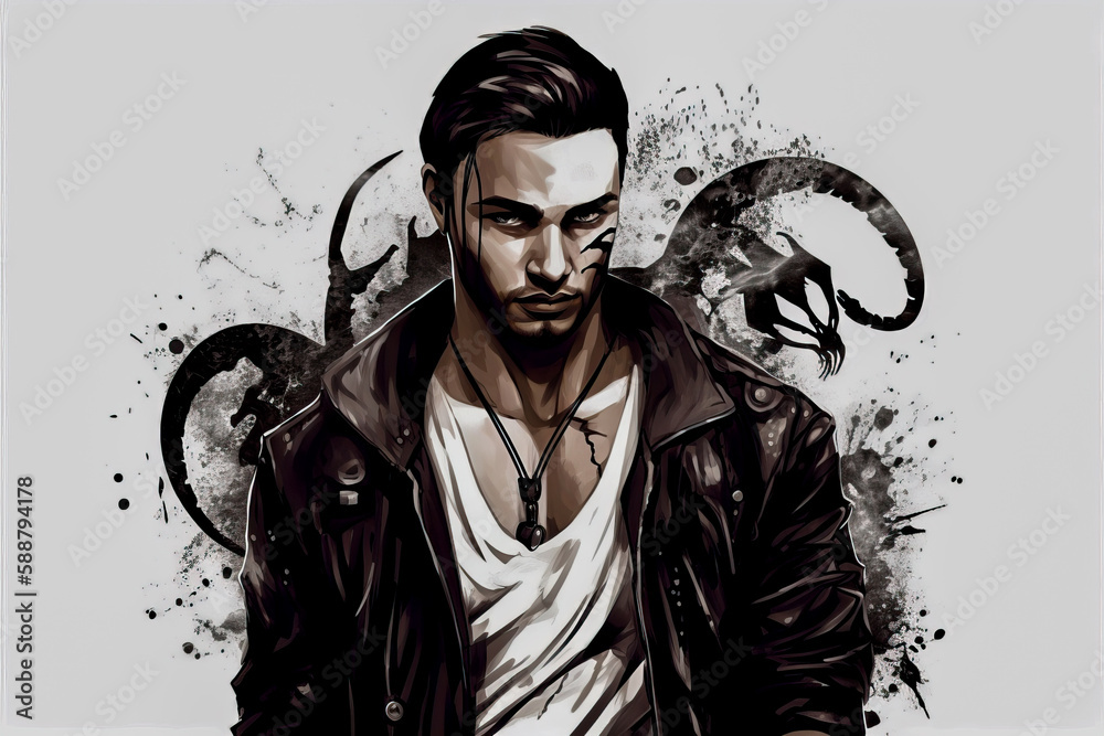 Scorpio zodiac sign man posing in dark, mysterious attire, showcasing ...