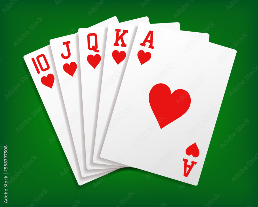 Royal Flush. A poker hand of a royal flush in hearts. Hearts Royal ...