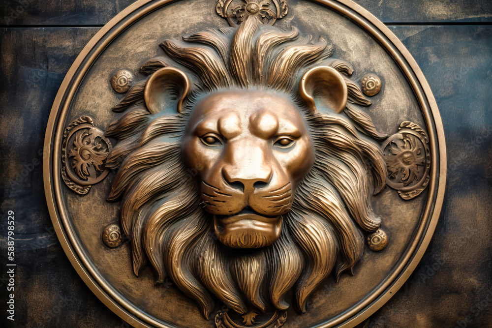 Stylized Lion Symbol Representing Leo Zodiac Sign with Celestial ...