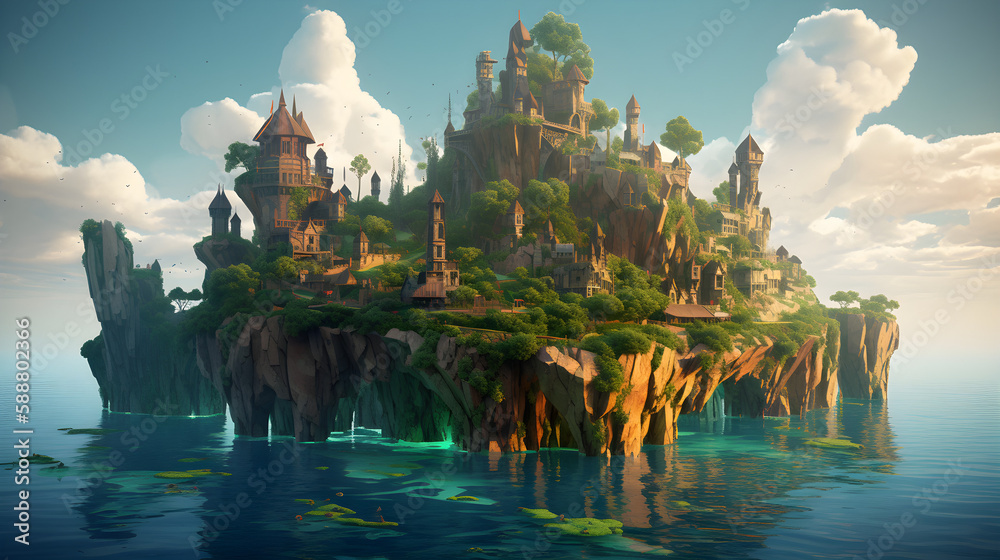 a fantasy landscape that features floating islands that are held up by ...