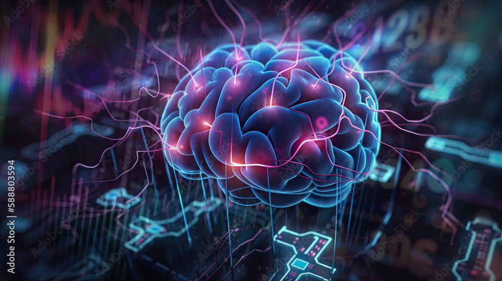 artificial intelligence background in the form of a human brain, against the background of ...