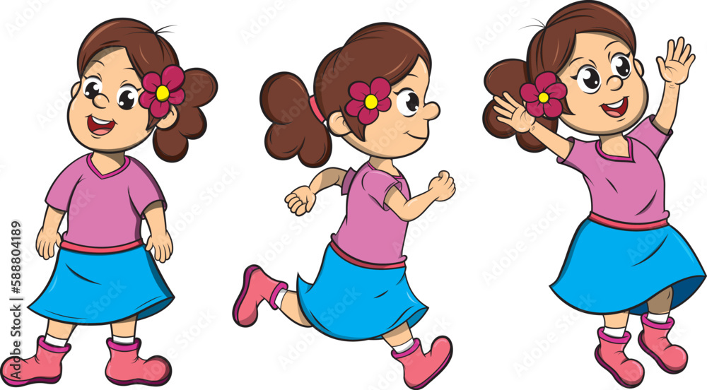Dibujo vectorial de niña en diferentes poses. Stock Vector | Adobe Stock