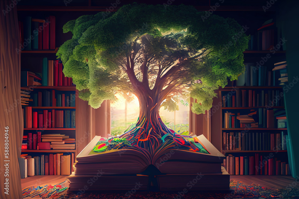 World philosophy day concept with tree of knowledge planting on opening ...