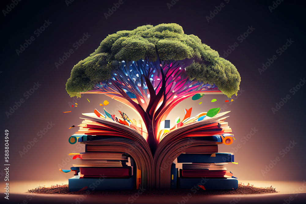 World philosophy day concept with tree of knowledge planting on opening ...