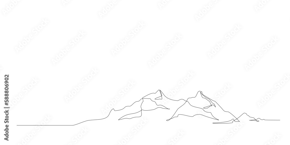 Poster Continuous line drawing of mountain range landscape background ...