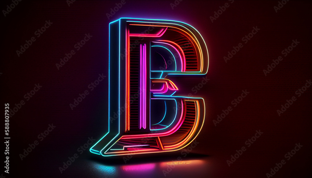 Letter E - colorful glowing Neon alphabet With Ai generated image Stock ...