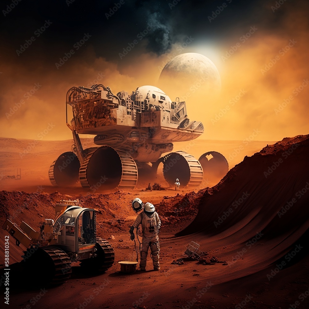 construction site on mars Stock Illustration | Adobe Stock