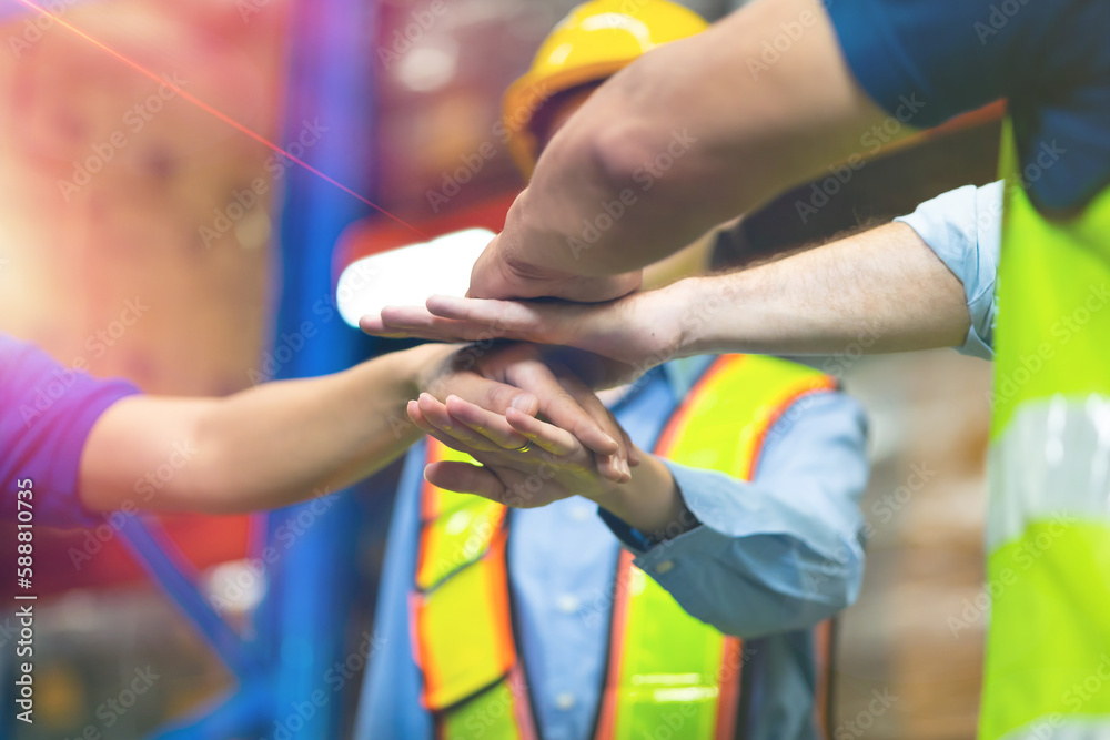 Hand stacking. Unity and teamwork concept. team standing hands together ...