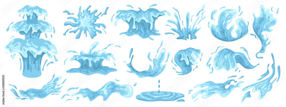 Splashes and sprinkles of water, isolated set of plashing liquid. Rain ...