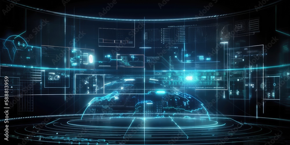 Futuristic science background, holographic data display, charts, graphs ...