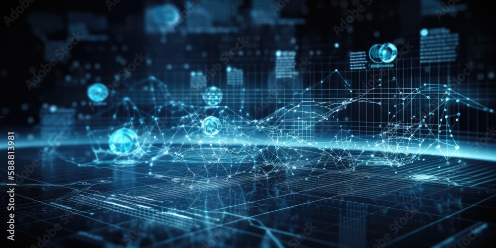 Futuristic science background, holographic data display, charts, graphs ...