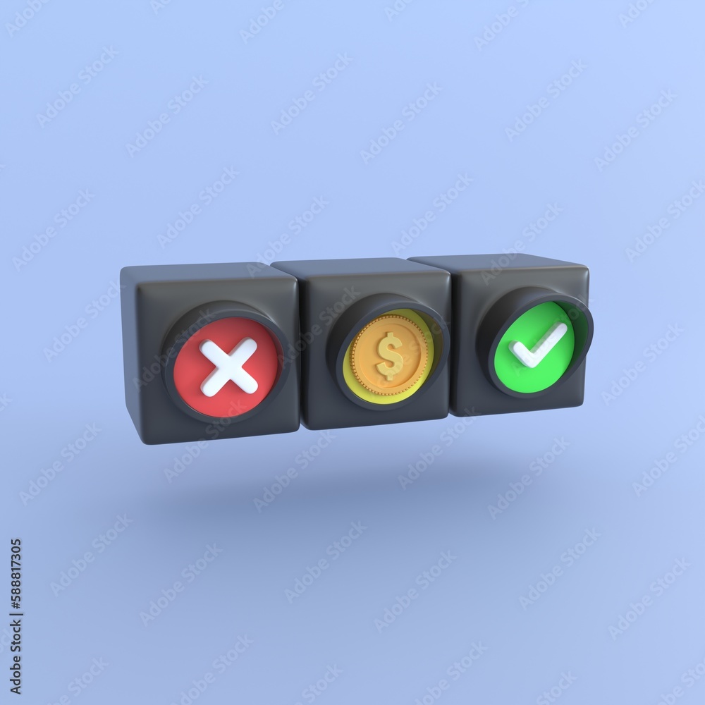 Traffic light 3d render. money icon with price tag, coin and credit ...