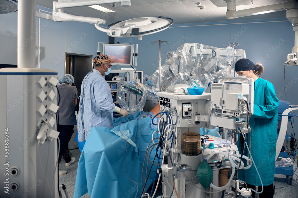 Surgical system with minimally invasive robot in a hospital. Robotic ...