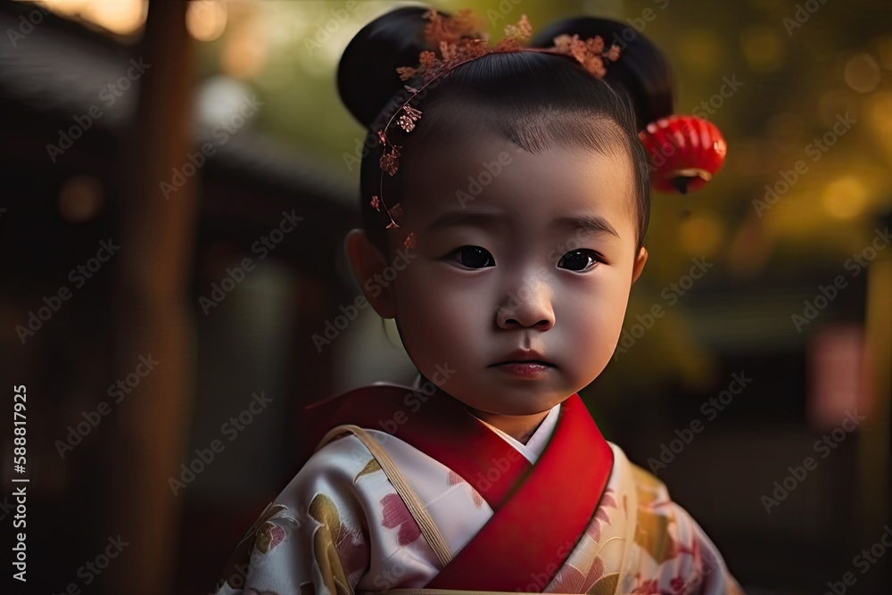 An adorable cute japanese baby girl wearing the most beautiful ...