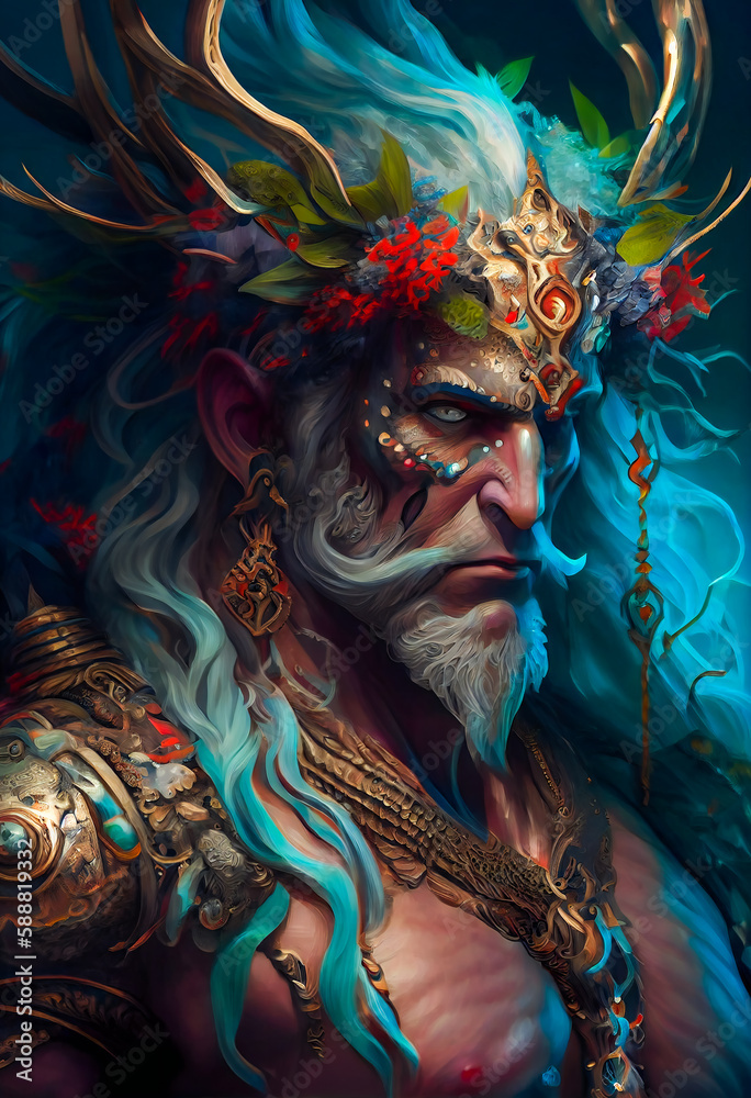Digital Art of Poseidon, Ancient Greek God of the Sea. Generative AI ...