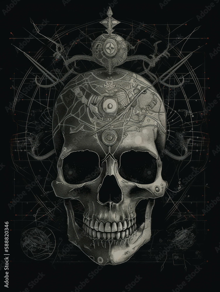 A spectral skull with eerie symbols etched into its crown a reminder of ...