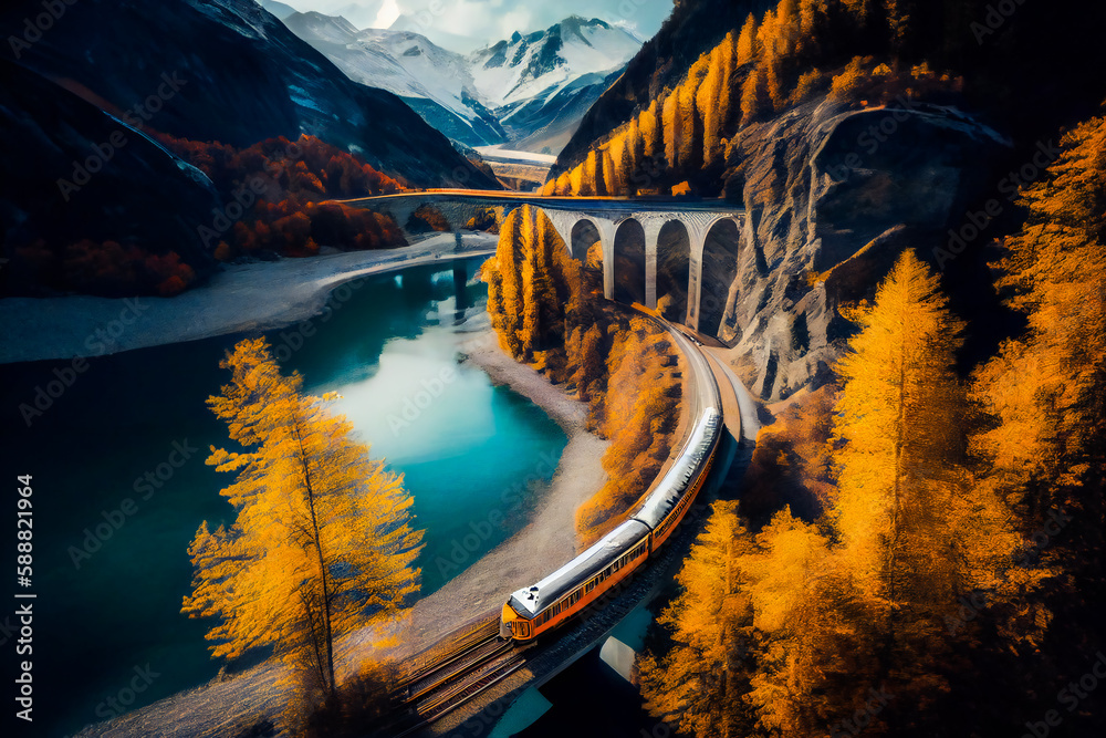 Landwasser Viaduct World Heritage with Train Express in Swiss Alps ...