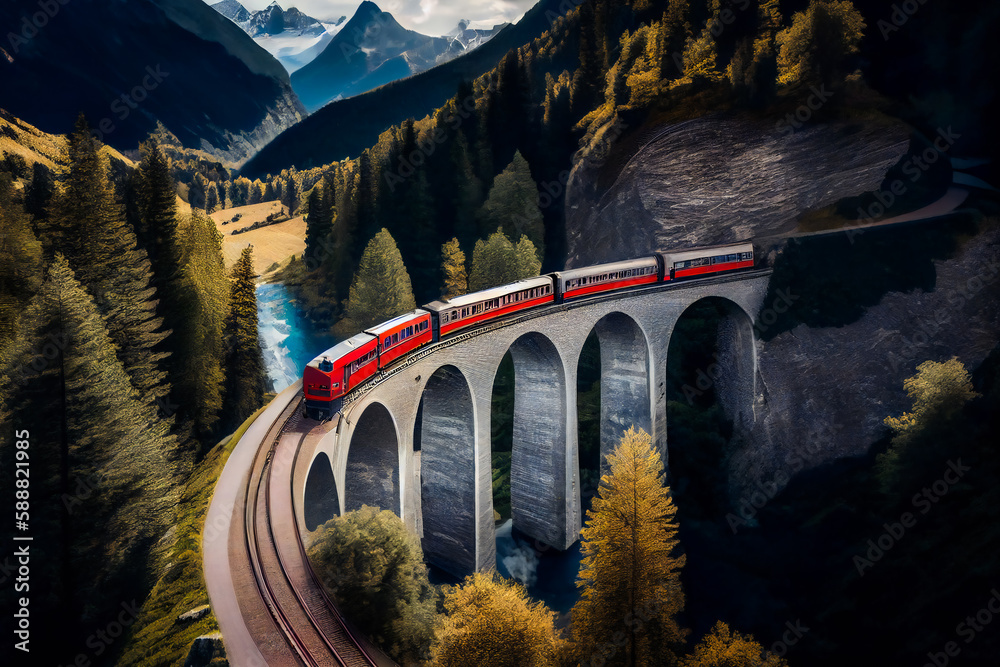 Landwasser Viaduct World Heritage with Train Express in Swiss Alps ...