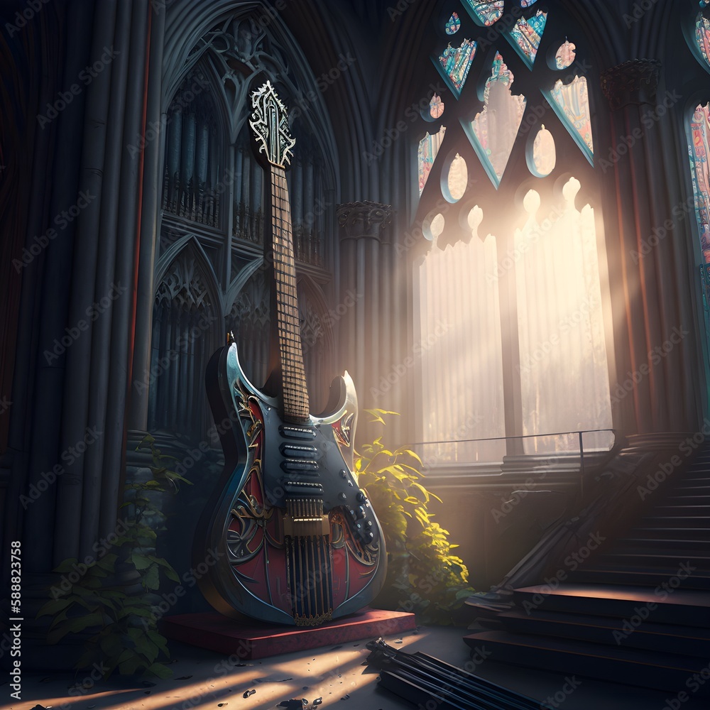 environment organ gothic church stratocaster dramatic light sun rays 8k ...