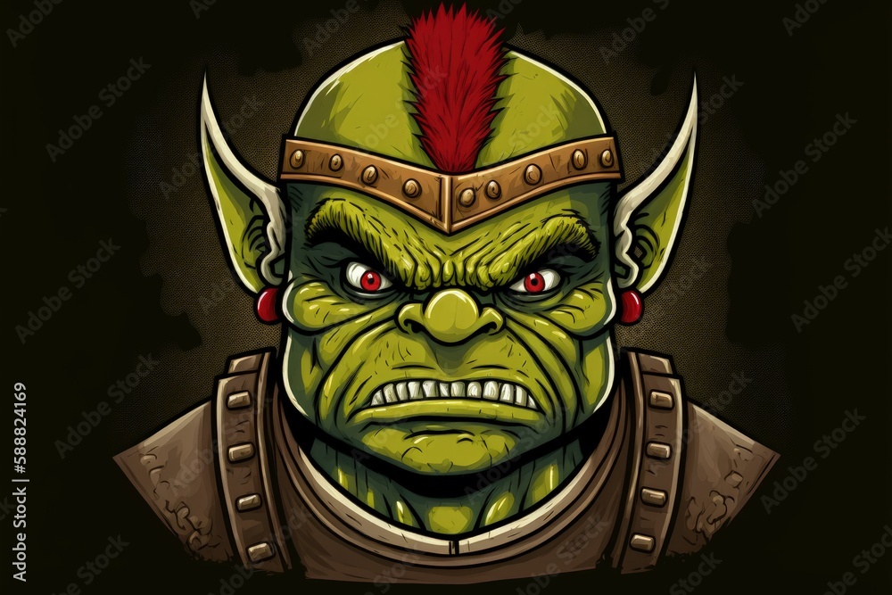 A charming orc with a playful expression in a cartoonish style. Its ...