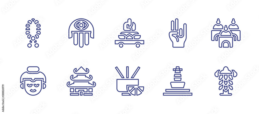 Buddhism line icon set. Editable stroke. Vector illustration ...