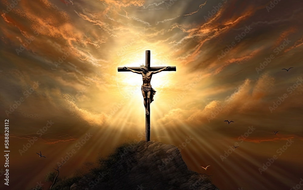 Cross on Calvary historical crucifixion oil painting of Jesus Christ created wit