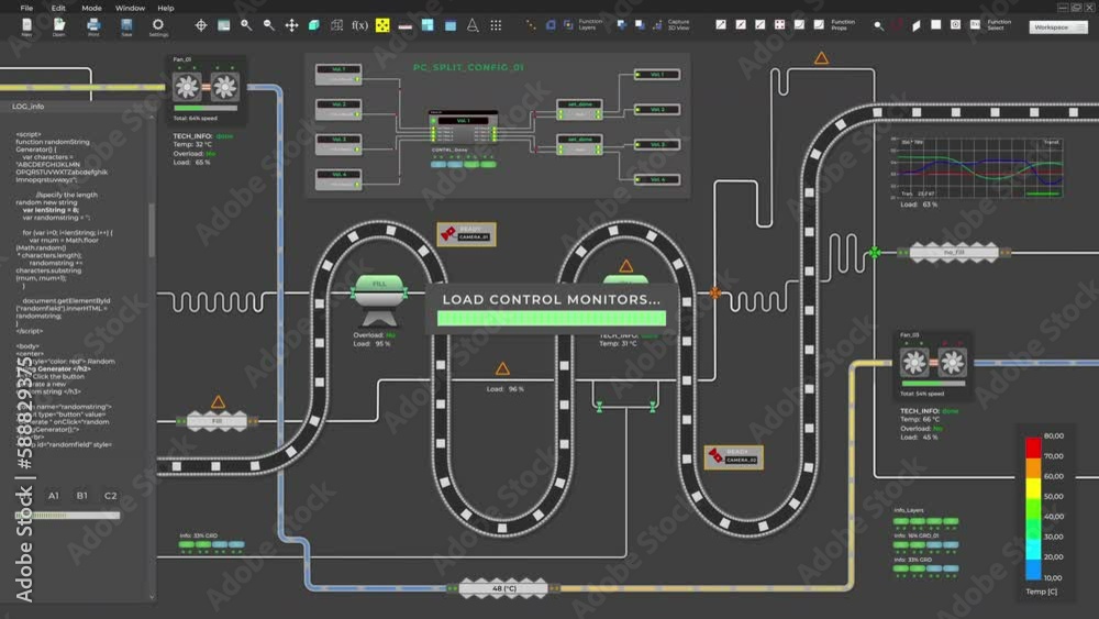 Computer software monitoring the factory automated production line ...
