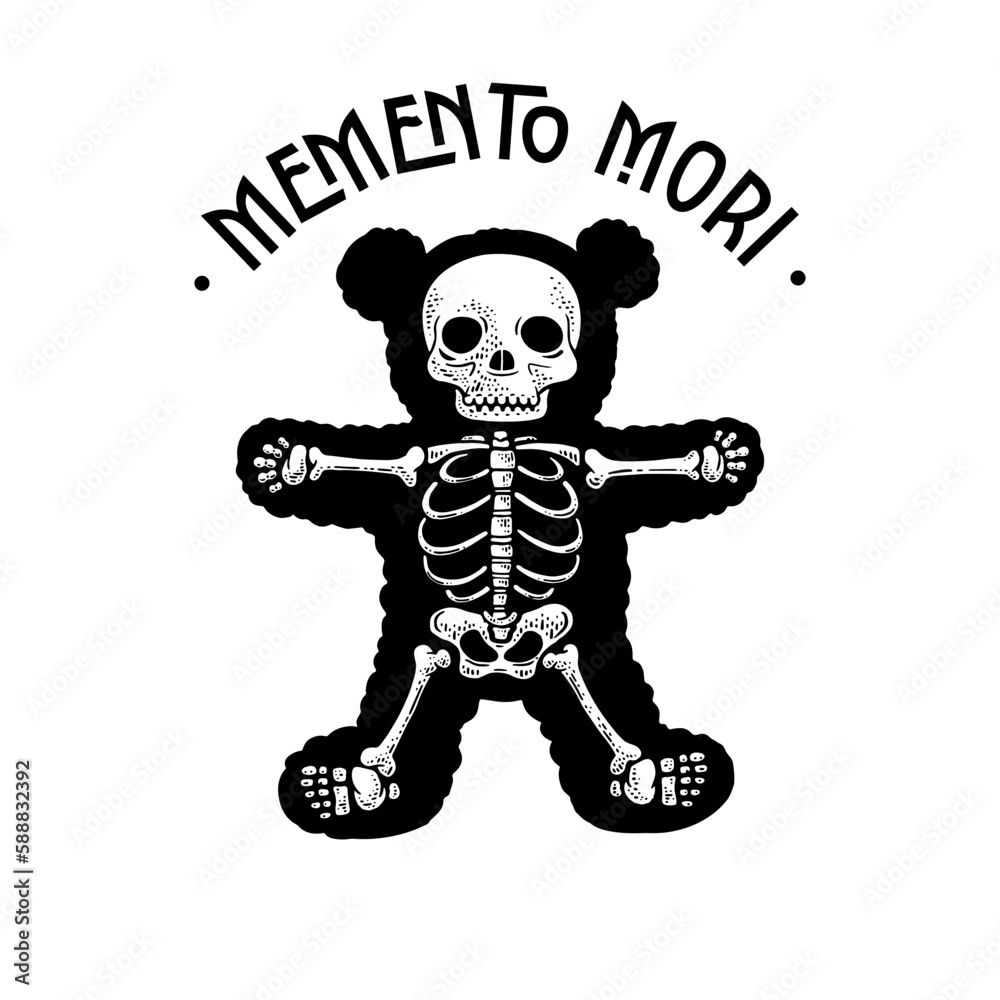 Memento mori t-shirt design teddy bear skeleton line art sketch ...