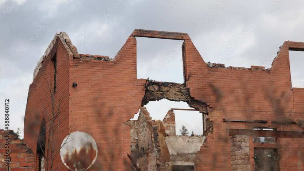 enemy missiles, Ukraine bombing, damaged house. Sad scene destruction ...