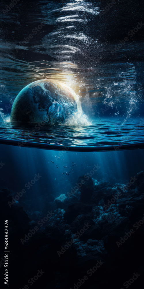 Drowning world in the deep water. Global warming problem concept ...