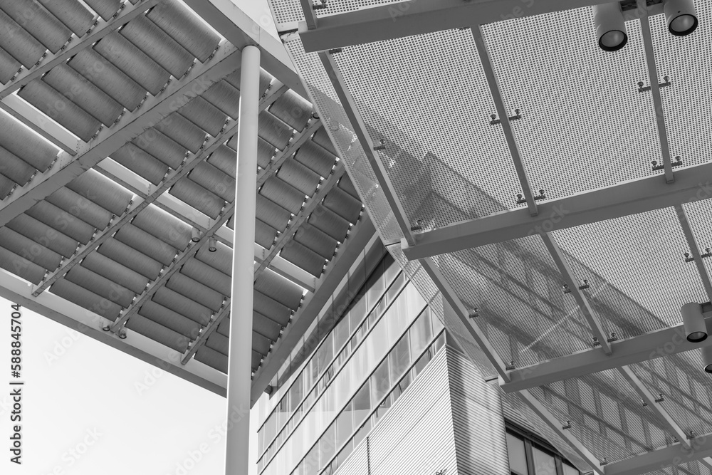 roof construction from below of a modern commercial building Stock ...