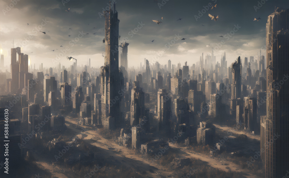 apocalypse city (fantastic atmosphere, masterpiece, best quality, full ...