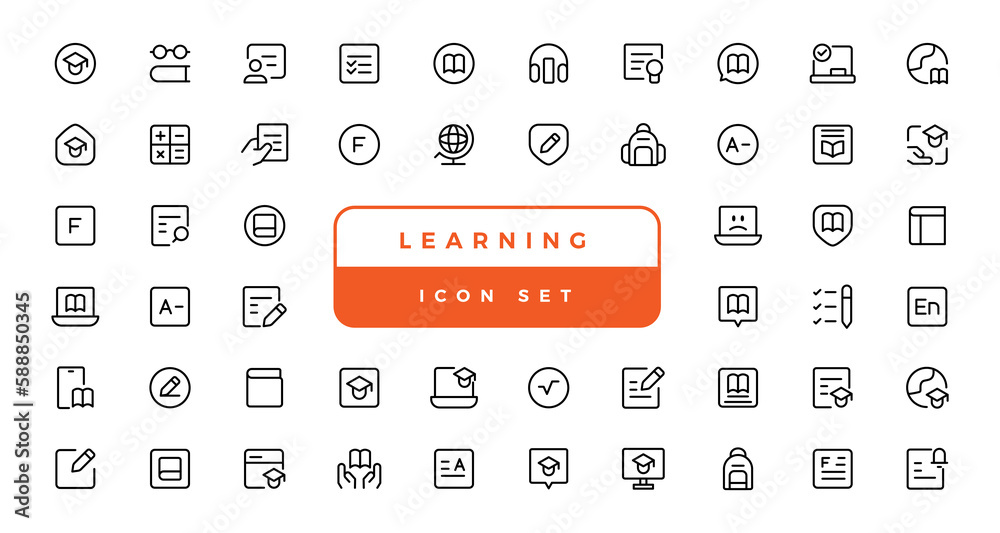 Education and Learning web icons in line style. School, university ...