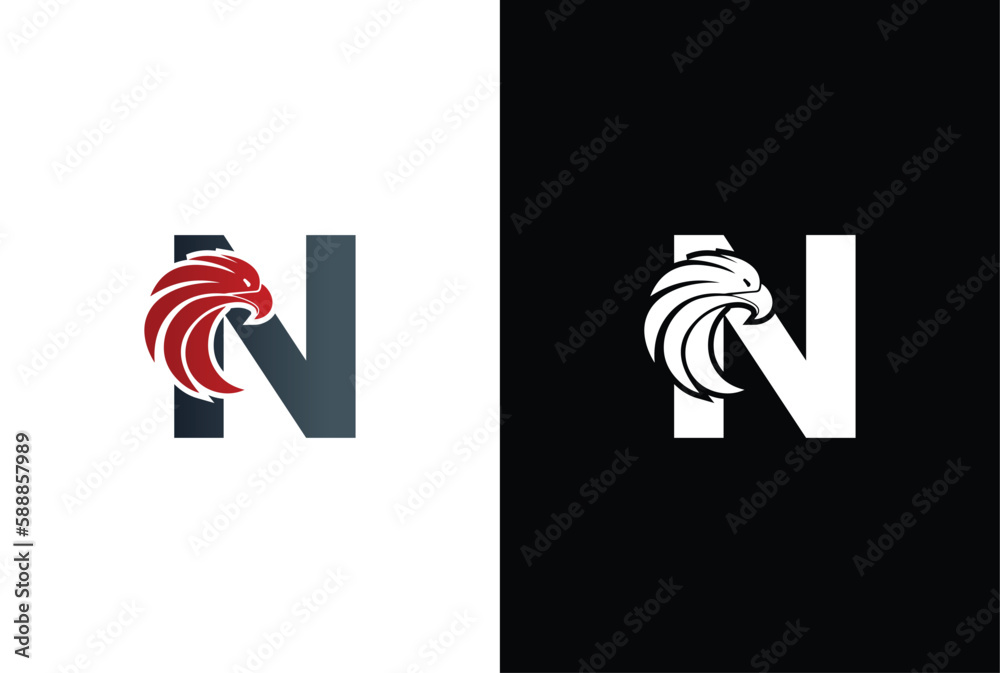 Vetor de Initial N Letter Eagle Logo Icon with Creative Eagle Head. Letter N Eagle Logo Vector ...
