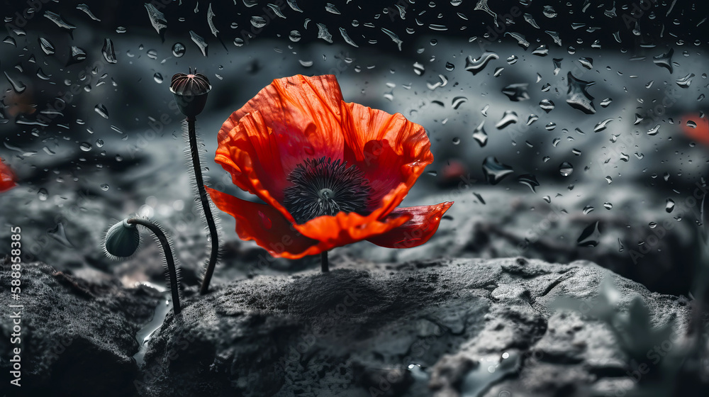 Red poppy as a symbol of memory for the fallen in the war. VE-Day ...