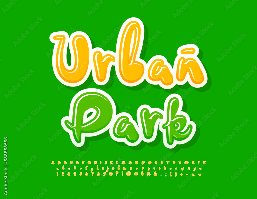 Vector trendy emblem Urban Park. Sunny Yellow Font. Calligraphic set of ...