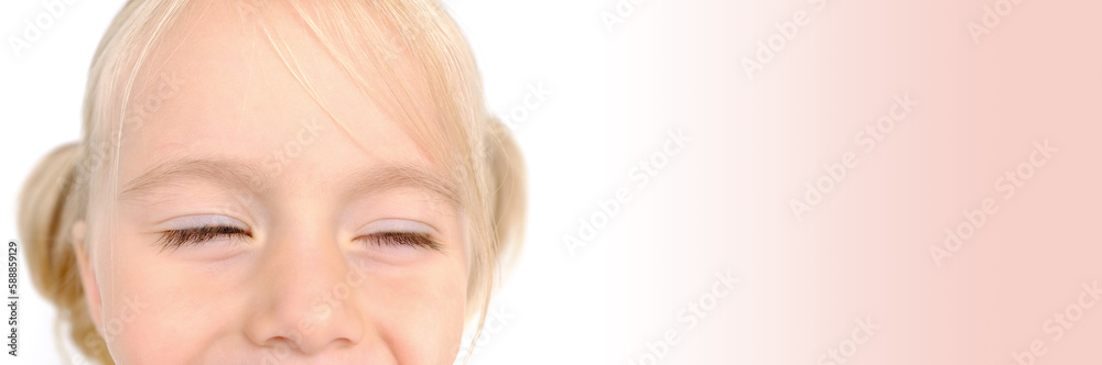 close up part human eyes of little child 3 years old, blonde girl ...